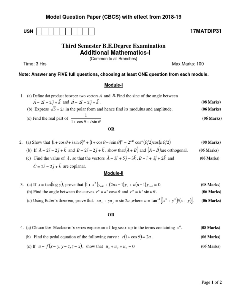 3rd Semester Additional Mathematics Paper | PDF | Sine | Trigonometric ...