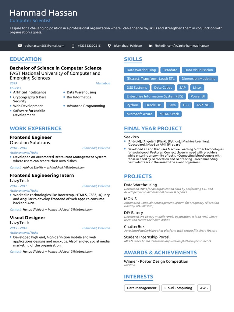 Hammad's Resume-2 PDF | PDF | Application Software | Computer Science