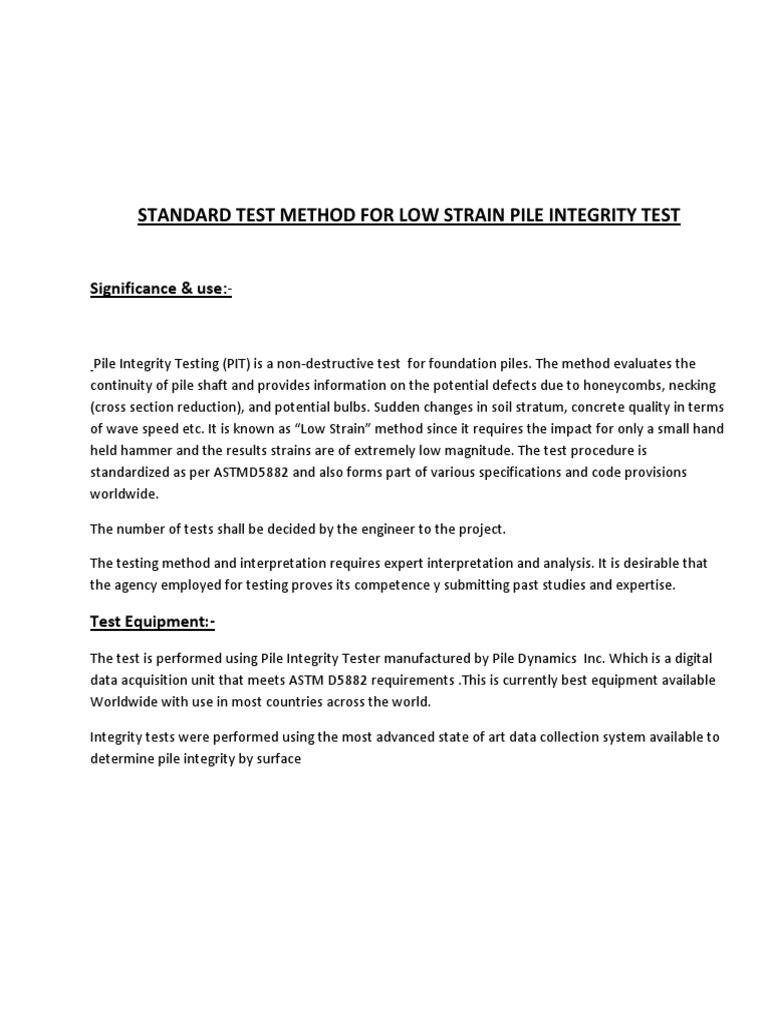 STANDARD TEST METHOD PIT (Pile Integrity Test) | PDF | Deep Foundation ...