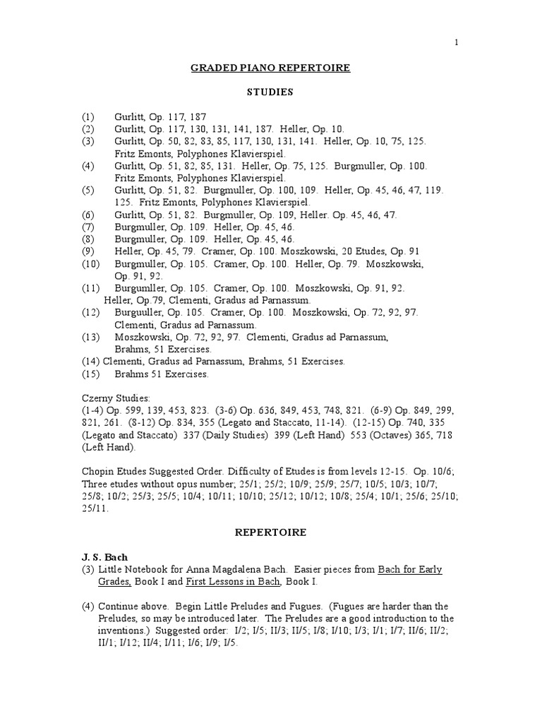 Graded Piano Repertoire and Studies List | PDF | Variation (Music ...