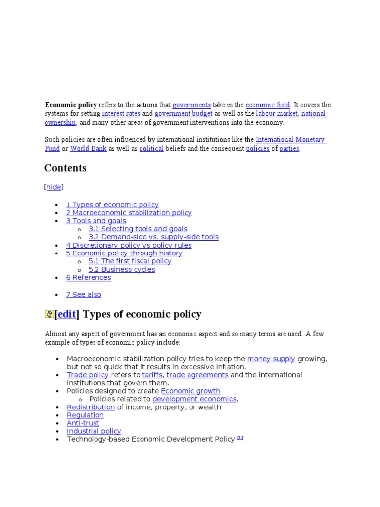 Economic Policy Refers To The Actions That | PDF | Economic Policy ...