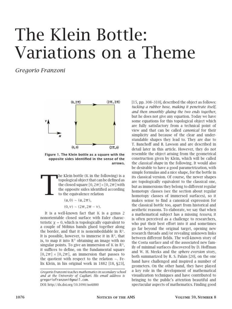 Klein Bottle PDF | PDF | Geometric Shapes | Geometry