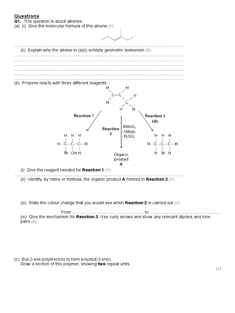 Chemistry-Unit-1 Alkenes N Alkanes | PDF | Propane | Alkene