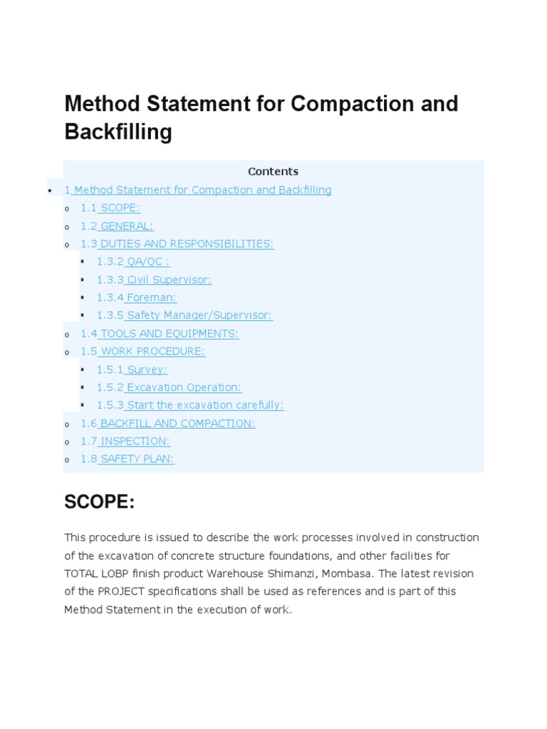 Method Statement For Compaction and Backfilling | PDF | Economic ...