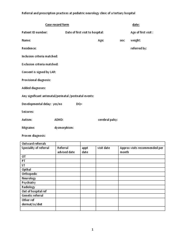 Proforma Case Record Form