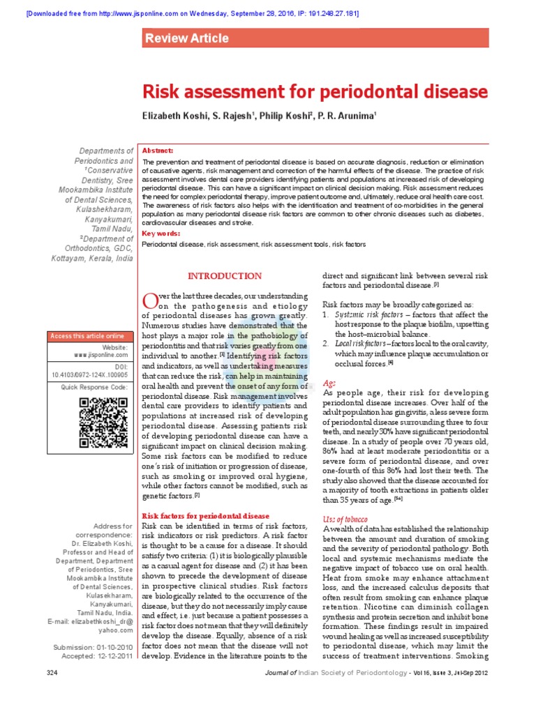 Risk Assessment For Periodontal Disease. | PDF | Periodontology | Dentistry