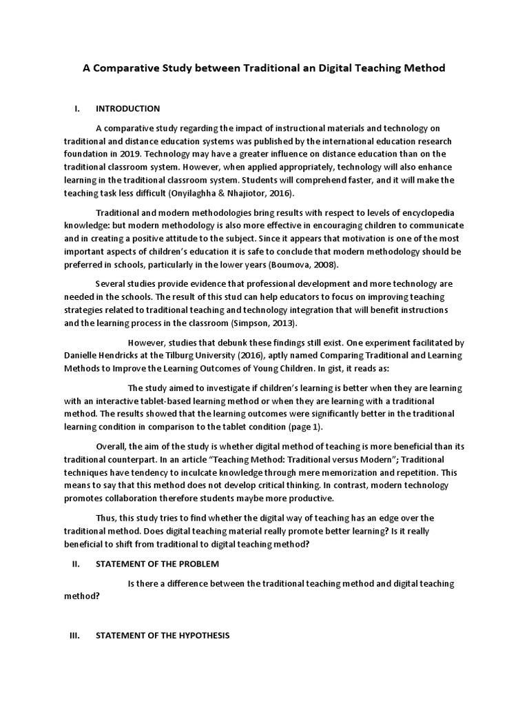 A Comparative Study Between Traditional An Digital Teaching Method 2 ...
