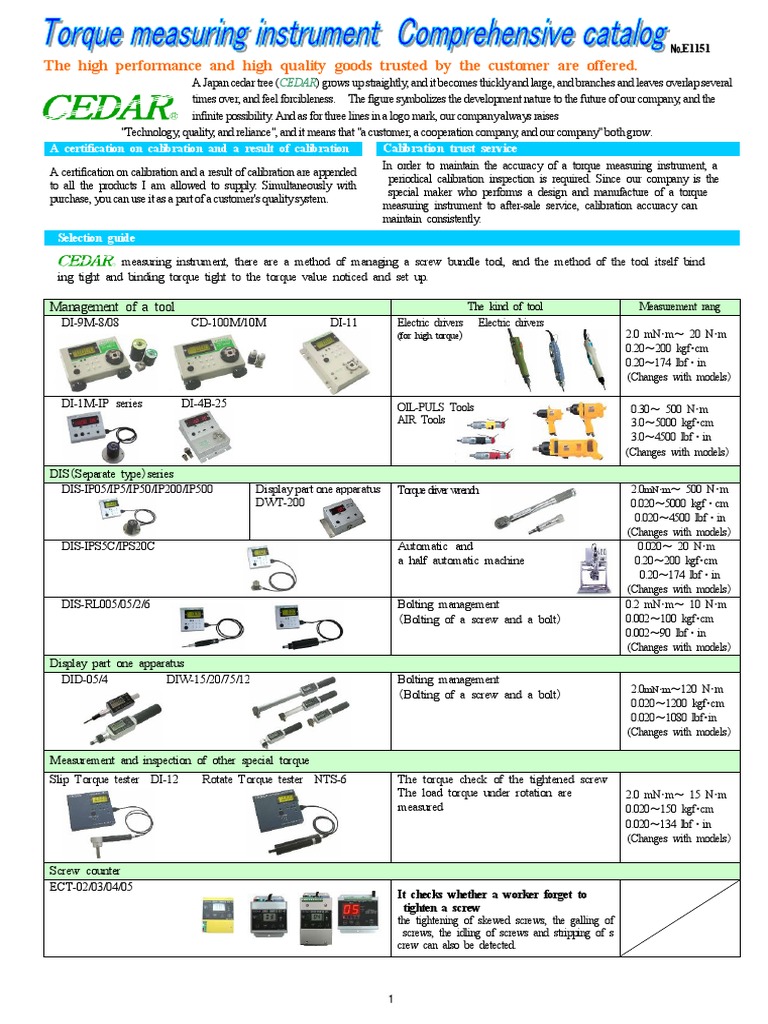 CEDAR English Catalog | PDF | Screw | Calibration