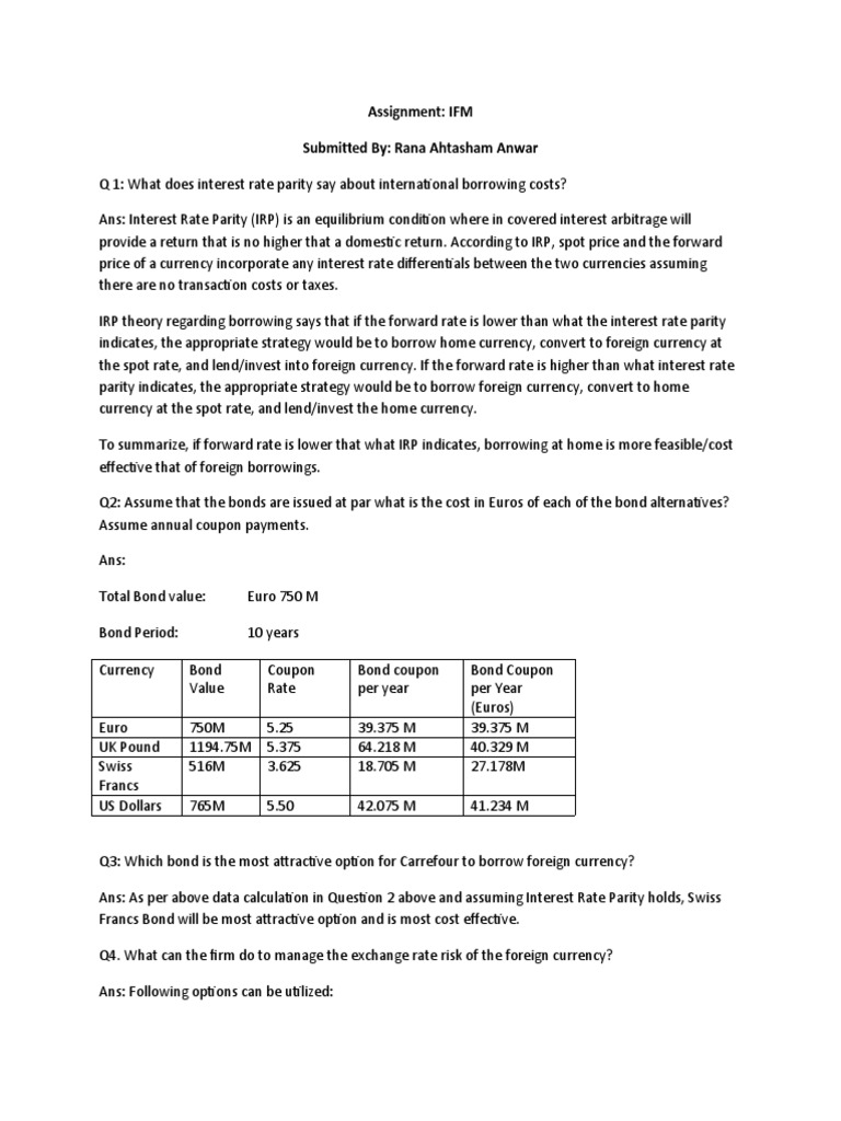 Assignment: IFM Submitted By: Rana Ahtasham Anwar | PDF | Bonds ...