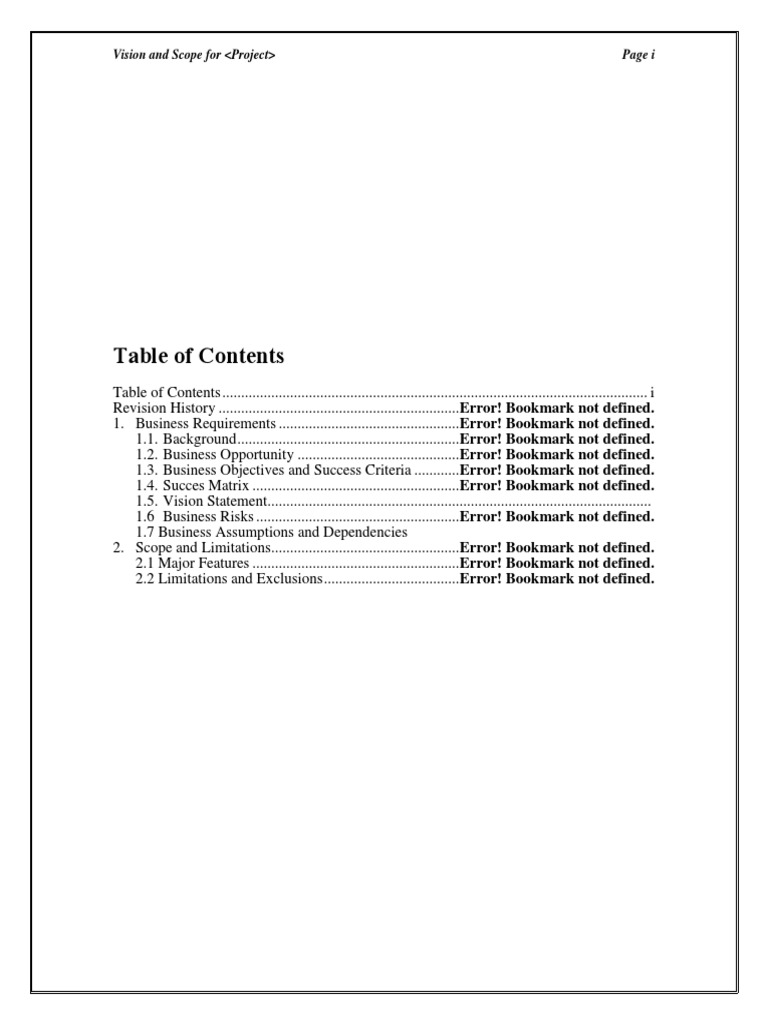 A Vision and Scope Document Outlining Key Features, Objectives and ...