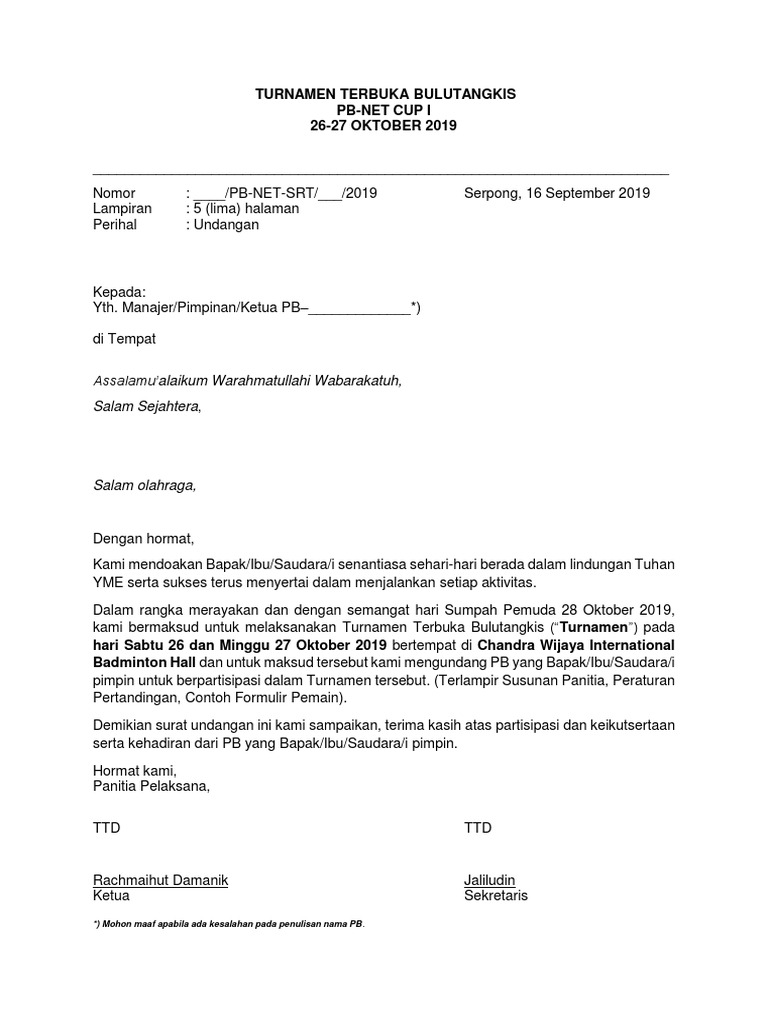 Surat Undangan Turnamen Terbuka Ke-1 Scanned | PDF