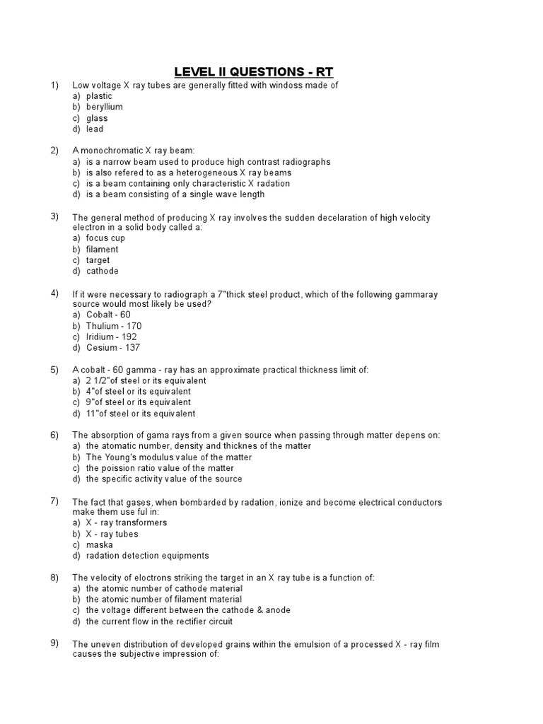 Level 2 Question | PDF | X Ray | Radiography