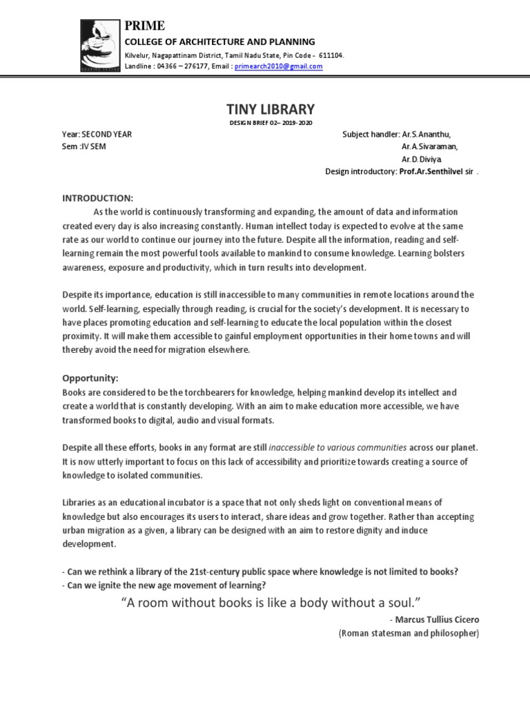 TINY LIBRARY Design Brief For 2nd Yr | Download Free PDF | Space ...