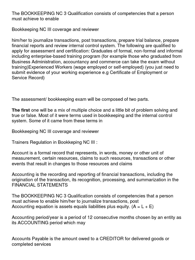 Bookkeeping NC III: An Overview of the Assessment and Key Accounting ...