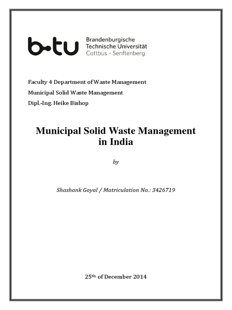 Municipal Solid Waste Management PDF | PDF | Waste Management ...