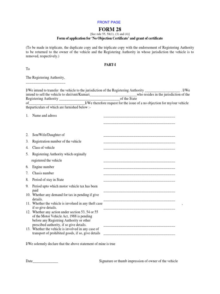 Form - 28 | PDF | Vehicles | Justice
