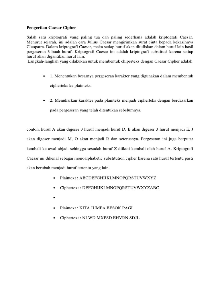 Pengertian Caesar Cipher | PDF