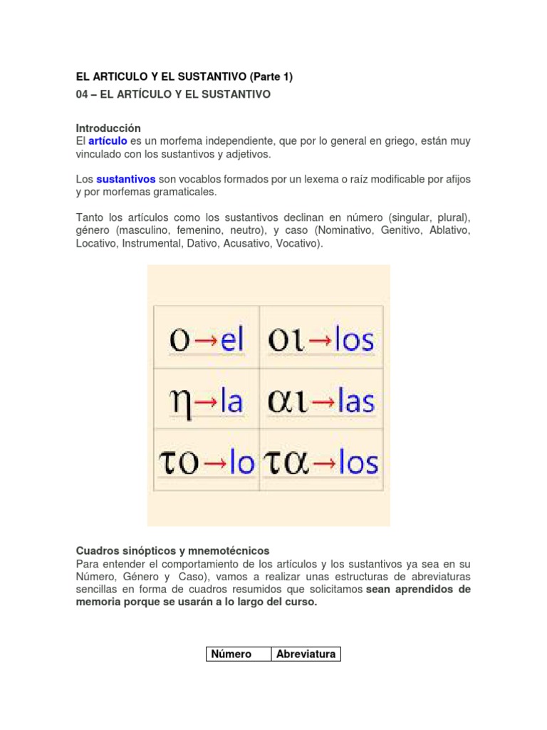 El Articulo y El Sustantivo | PDF | Género gramatical | Sustantivo