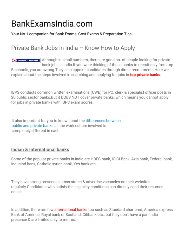 Private Bank Jobs | PDF | Recruitment | Banks