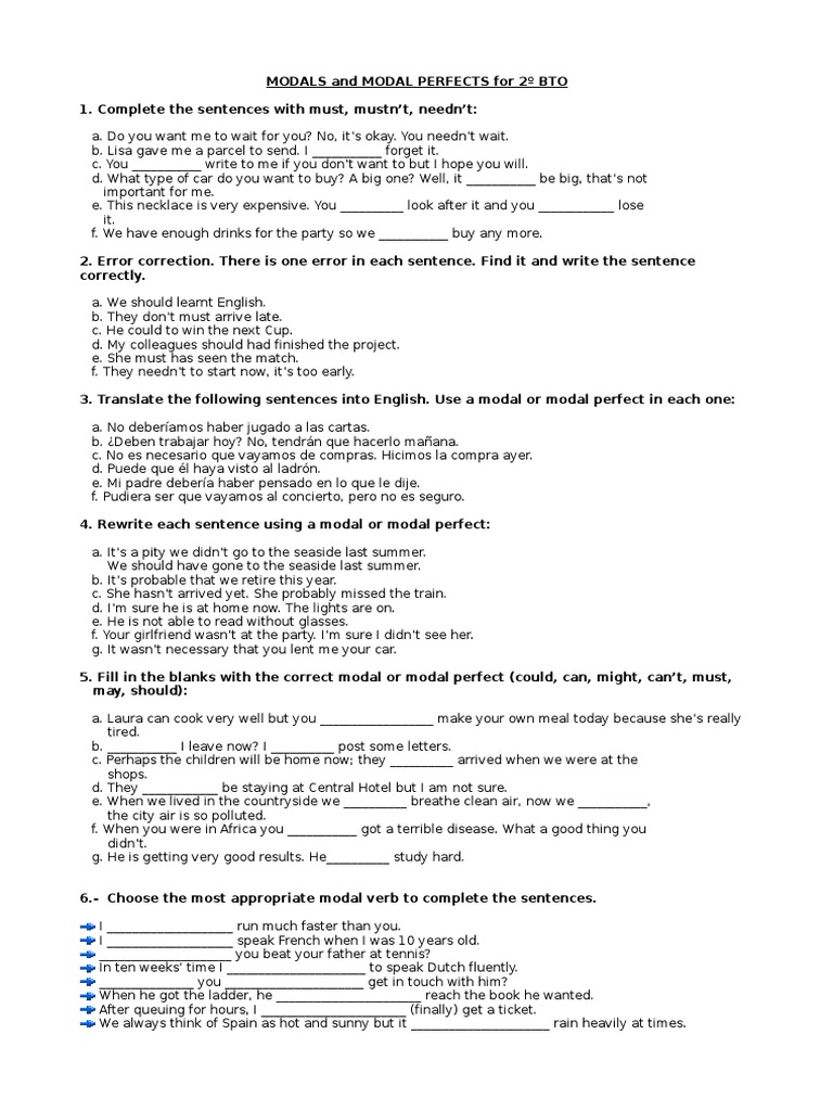 Modals and Modal Perfects For 2º Bto | PDF | Linguistic Morphology | Linguistic Typology