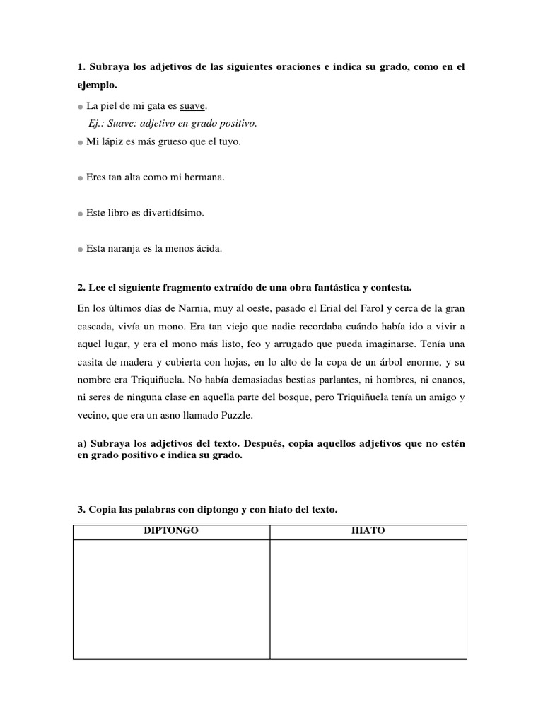 Ejercicios de Adjetivos y Polisemia | PDF
