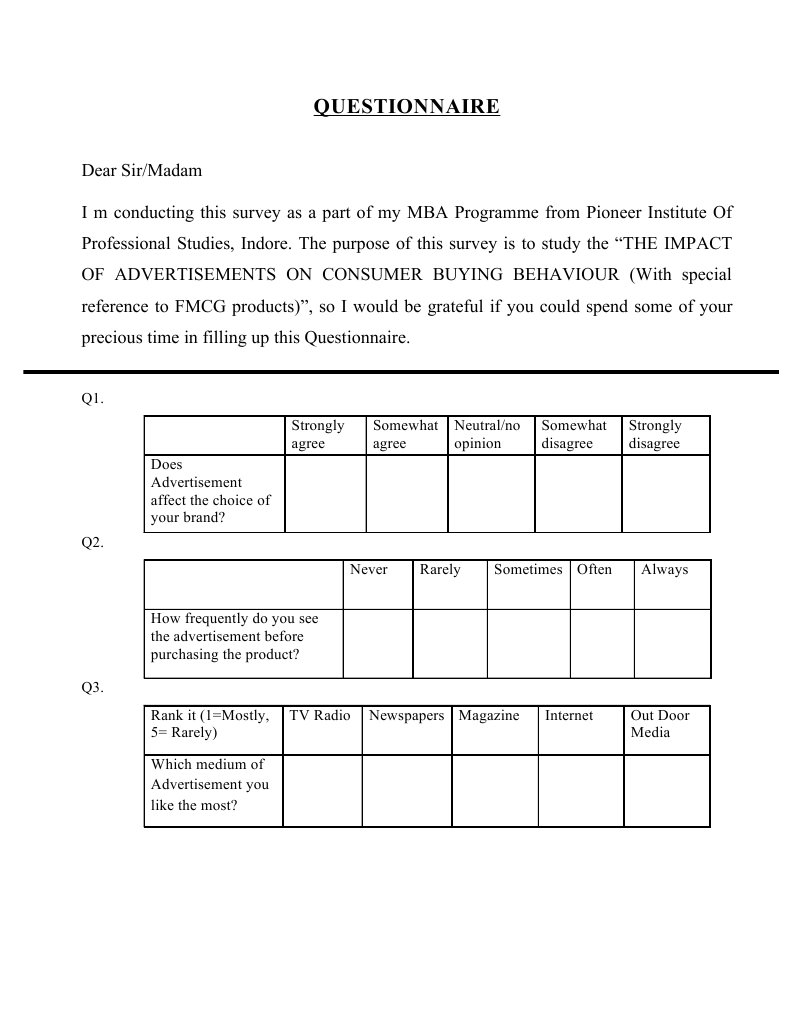 Questionnaire | PDF | Advertising | Mass Media