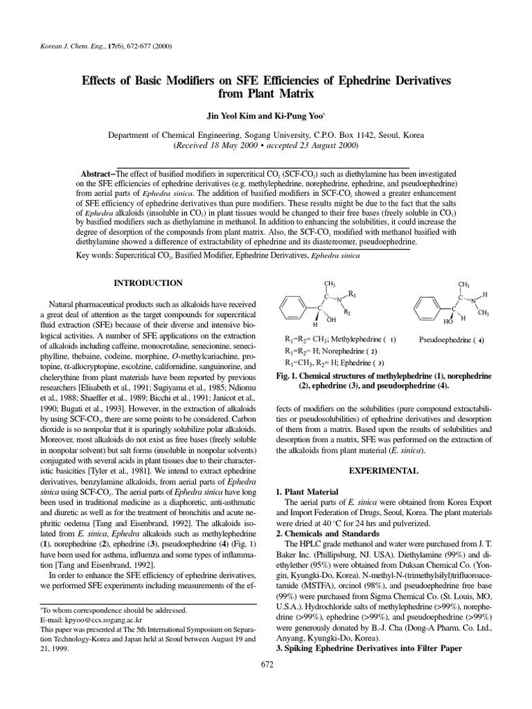 SFE of Ephedrine Derivatives from Ephedra | PDF | Alkaloid | Solubility