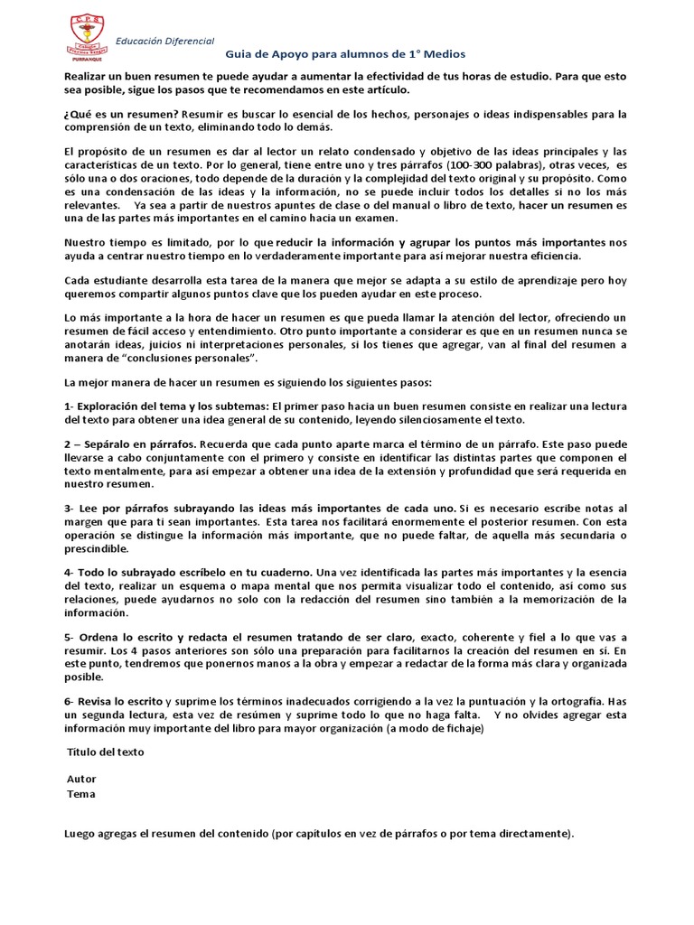 Pasos para Hacer Un Resumen de Un Libro. | PDF | Información | Aprendizaje