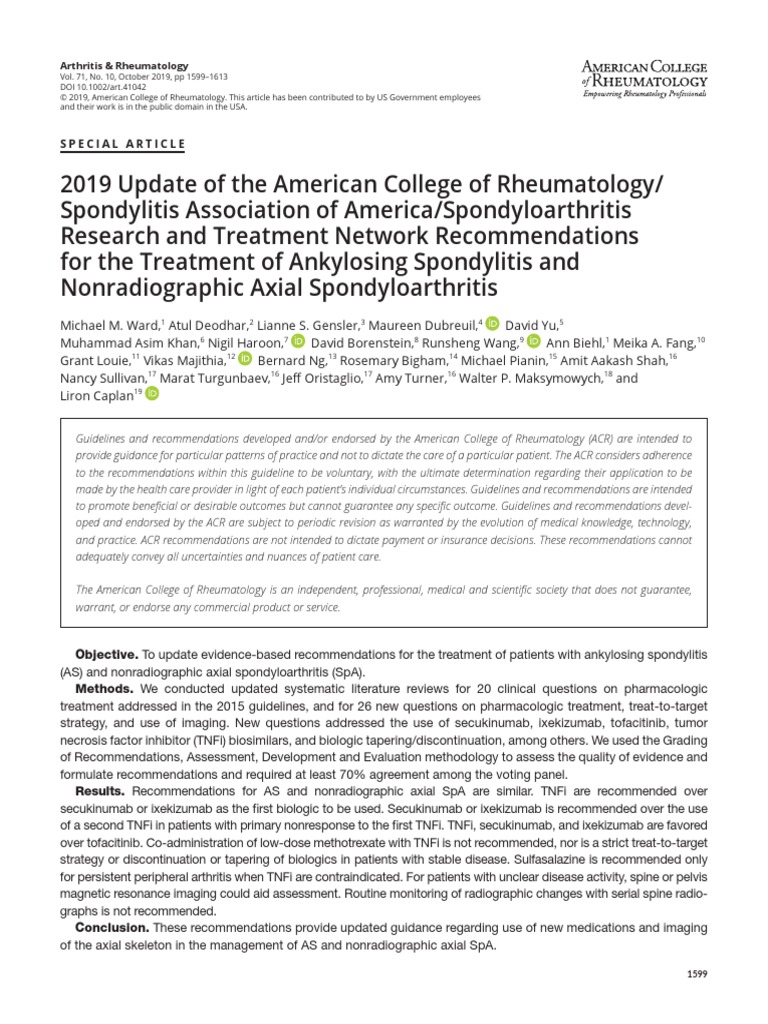 Axial SpA Guideline 2019 ACR | PDF | Nonsteroidal Anti Inflammatory ...