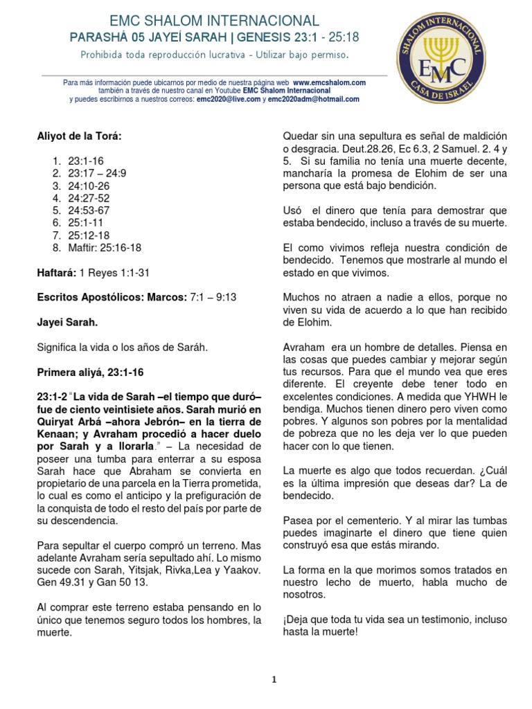 Parash - 5-Jayei-Sarah - 1 - 1 | PDF | Velo | Abrahán
