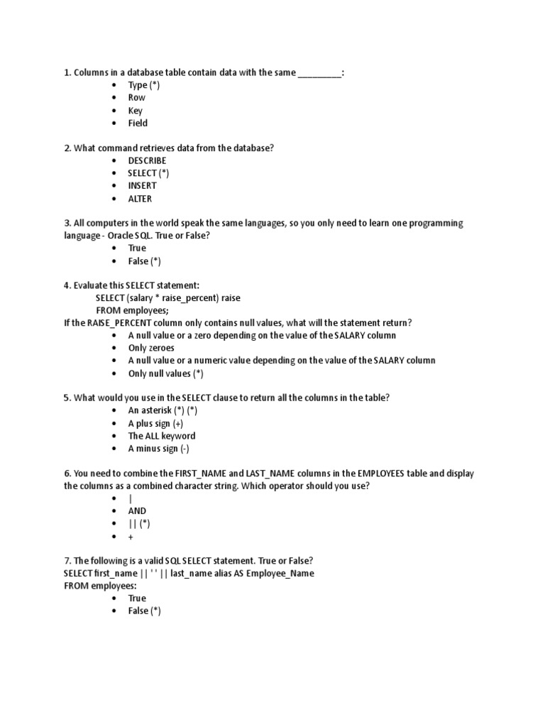 Database Programming With SQL - MidTerm 2019 | PDF | Data Management | Sql