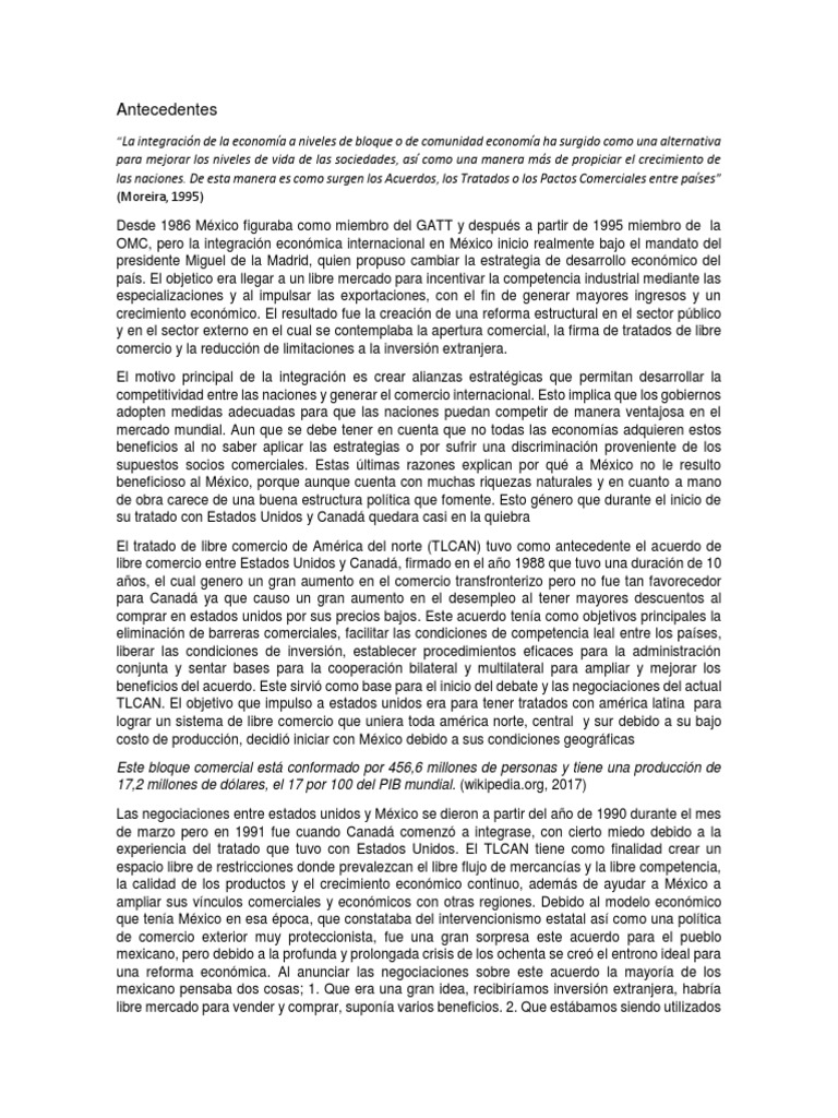 Antecedentes Del TLCAN | PDF | Tratado de Libre Comercio Norteamericano ...