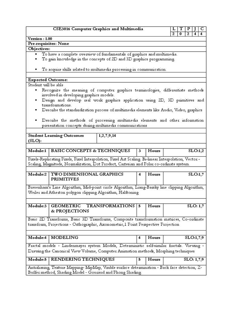 CSE3016 Computer-Graphics-and-Multimedia ETH 1 AC44 | PDF | Computer Graphics | 2 D Computer ...