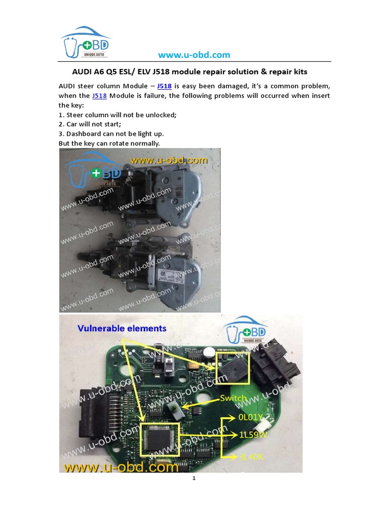 AUDI A6 Q5 ESL ELV Module J518 Repair Solution Repair Kit | PDF ...