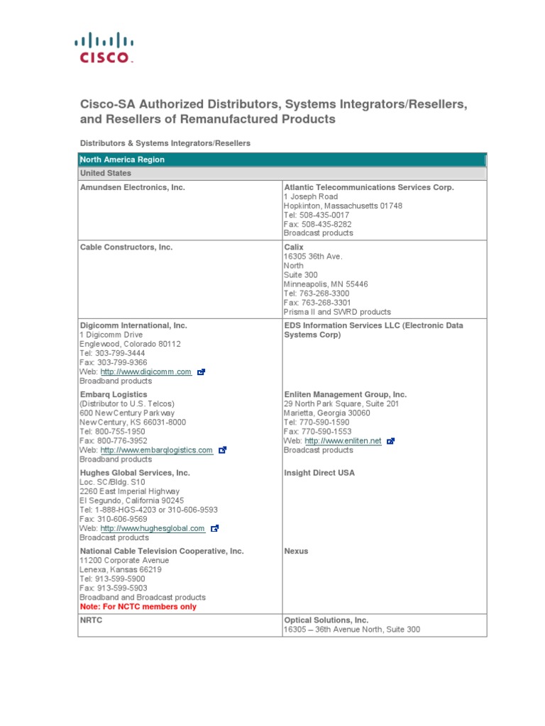 Cisco SA Distributors | PDF