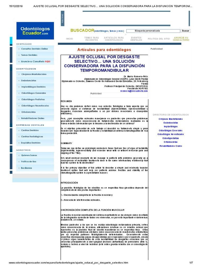 Ajuste Oclusal Por Desgaste Selectivo Una Solución Conservadora para La ...