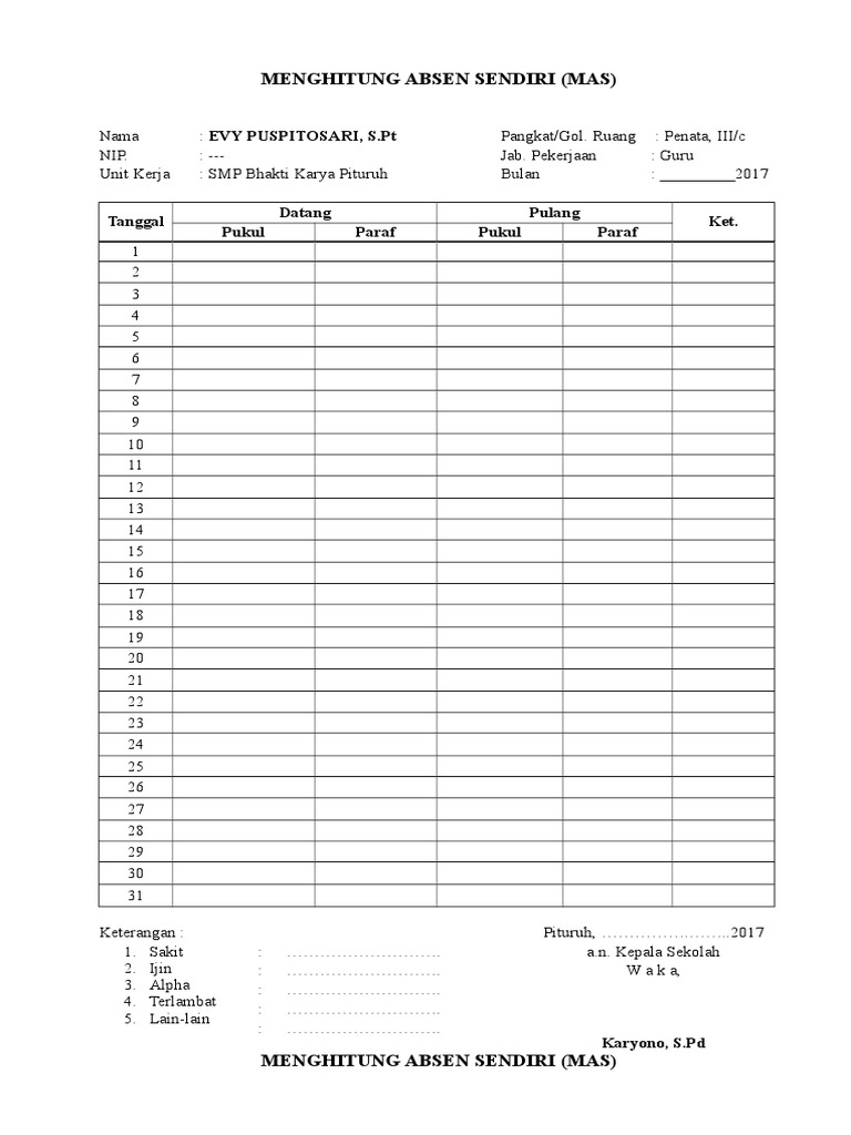 Format Buku Absen Siswa dan Guru | PDF