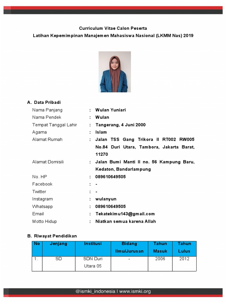 CV Wulan Yuniari untuk LKMM Nas 2019 | PDF