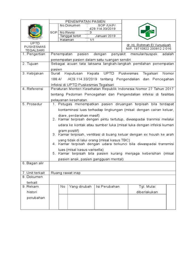 SOP Penempatan Pasien Penyakit Menular | PDF