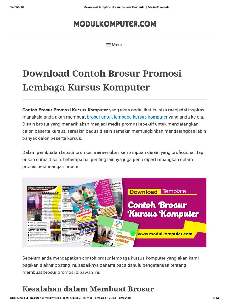 Template Brosur Kursus Komputer - Modul Komputer | PDF