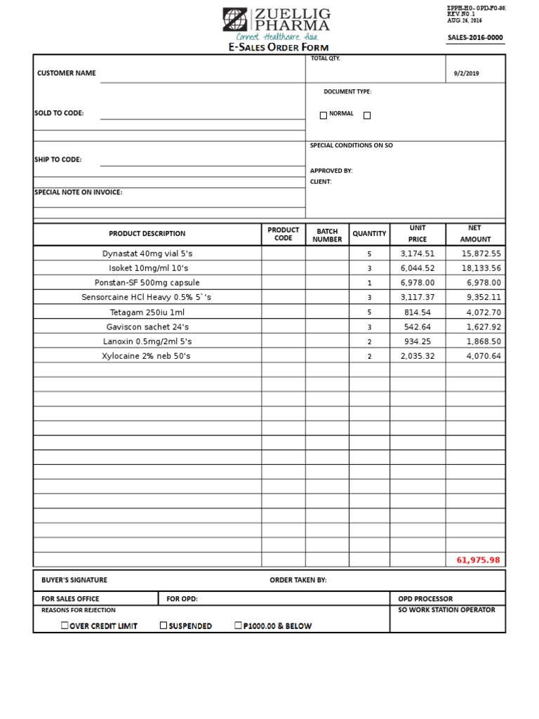 Zuellig Pharma Sales Order Summary | PDF | Business