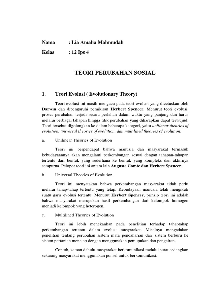 Teori Perubahan Sosial (Lia, 12ips4) | PDF | Sejarah