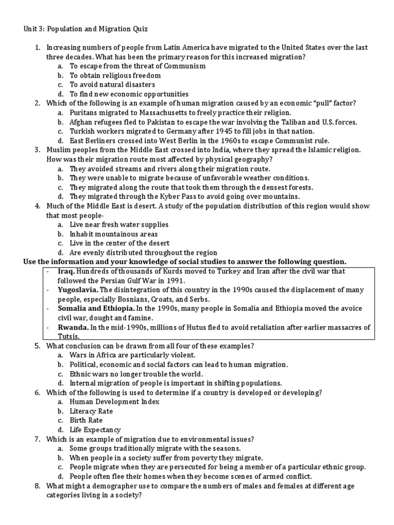 Population and Migration Quiz Insights | PDF | North America | Earth