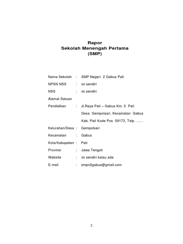 Identitas Rapot Depan | PDF