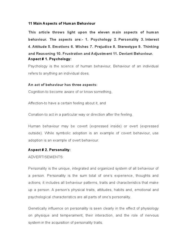 11 Main Aspects of Human Behaviour | PDF | Deviance (Sociology) | Human ...