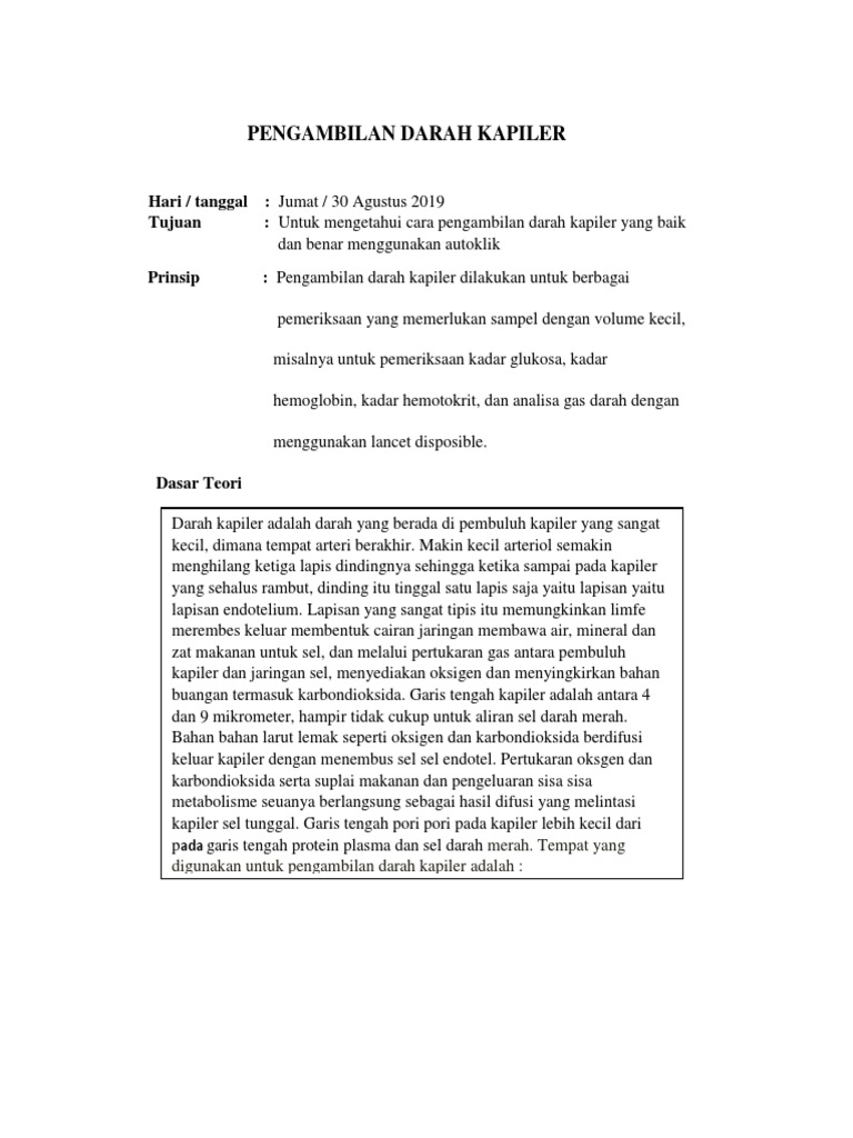 Prosedur Pengambilan Darah Kapiler | PDF