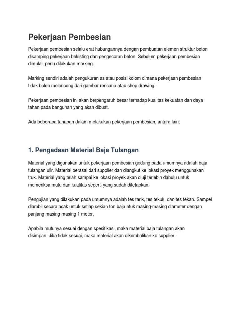 Tahapan Pekerjaan Pembesian | PDF