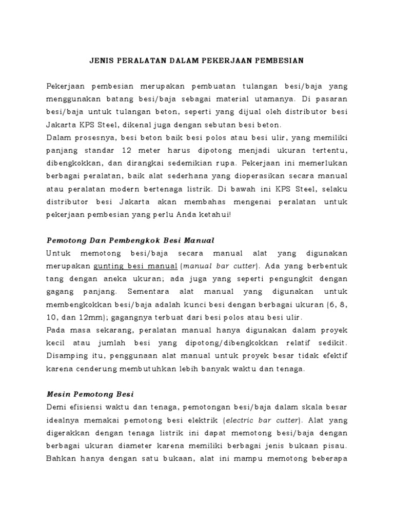 Jenis Peralatan Pekerjaan Pembesian | PDF