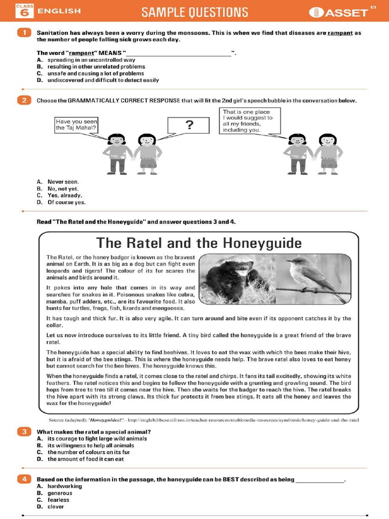 ASSET-English-Sample-Papers-Class 6 PDF | PDF