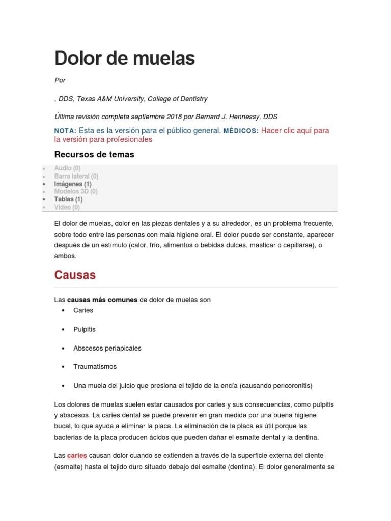 Dolor de Muelas | PDF | Especialidades Medicas | Ciencias de la Salud